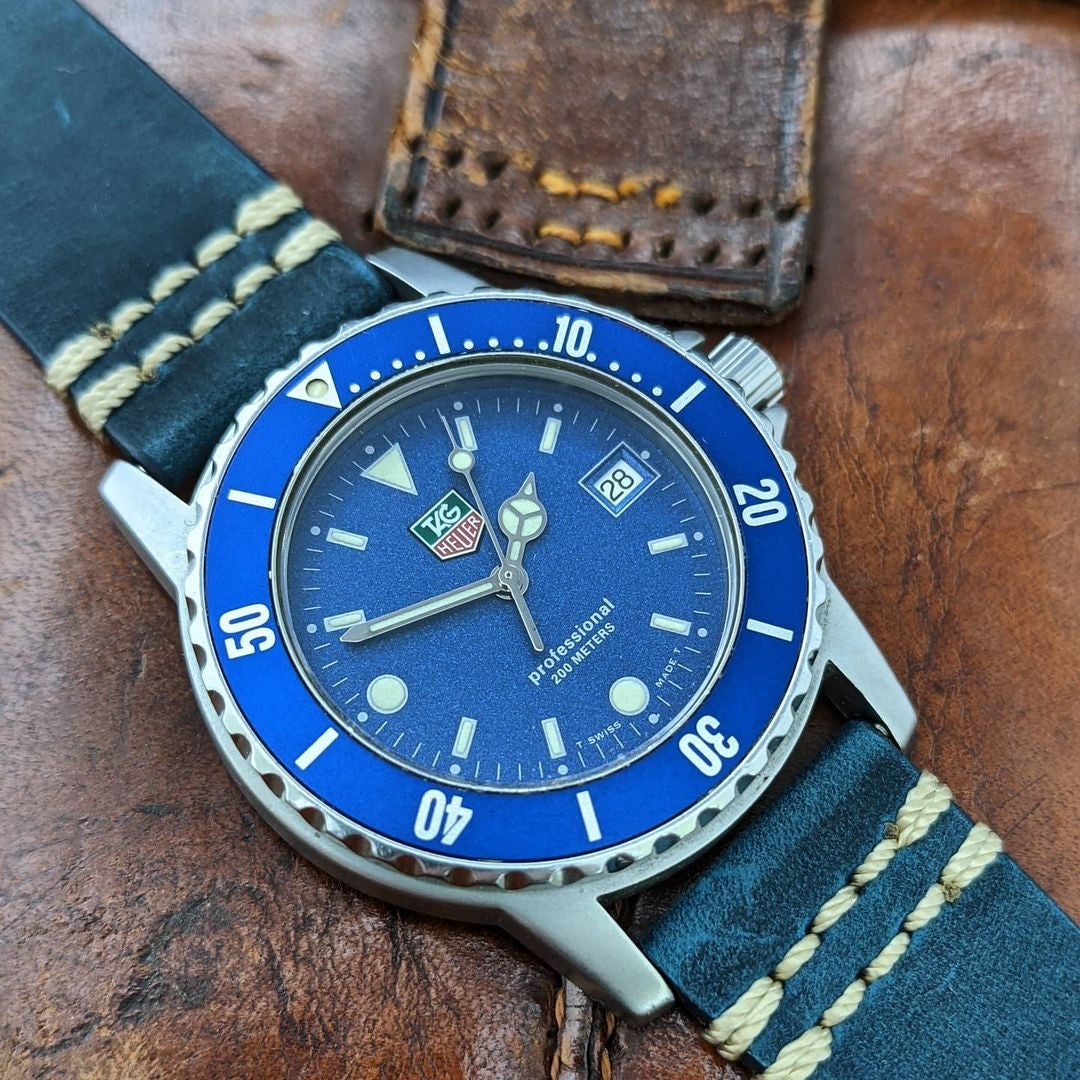 Stunning Vintage Gents Mid-Size Tag Heuer Blue Divers Watch 1500 Serie ...